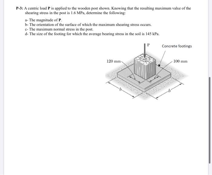 Solved P-3: A centric load P is applied to the wooden post | Chegg.com