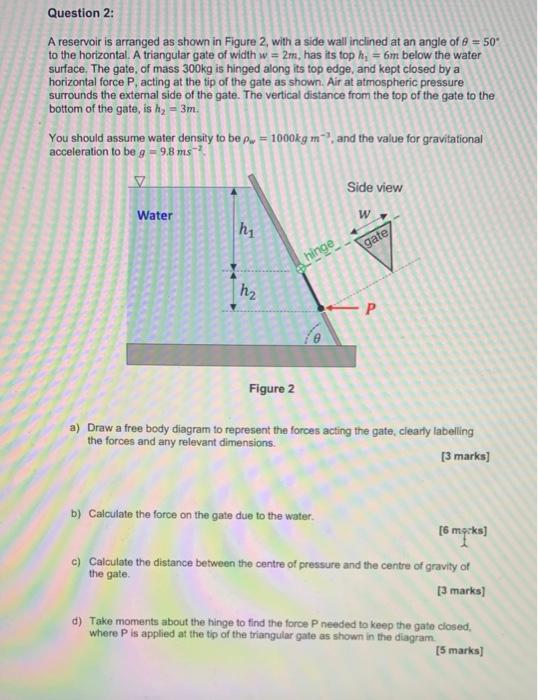 Solved Question 2: A reservoir is arranged as shown in | Chegg.com