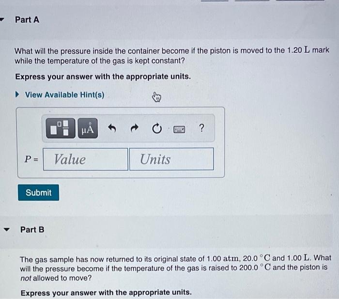 Solved - Part A What will the pressure inside the container | Chegg.com