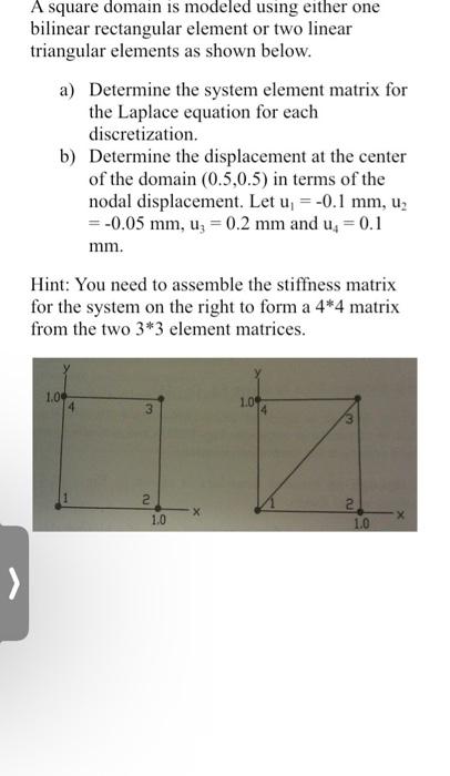 Solved A square domain is modeled using either one bilinear | Chegg.com