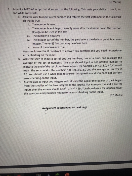 Solved 10 Marks 3 Submit A Matlab Script That Does Each 9053
