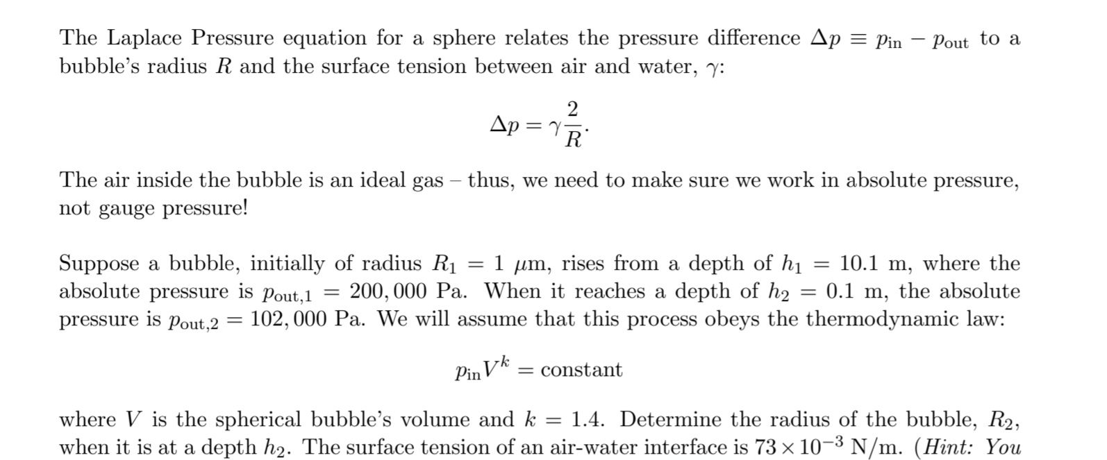 Solved The Laplace Pressure equation for a sphere relates | Chegg.com