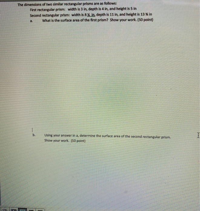 Solved The dimensions of two similar rectangular prisms are | Chegg.com