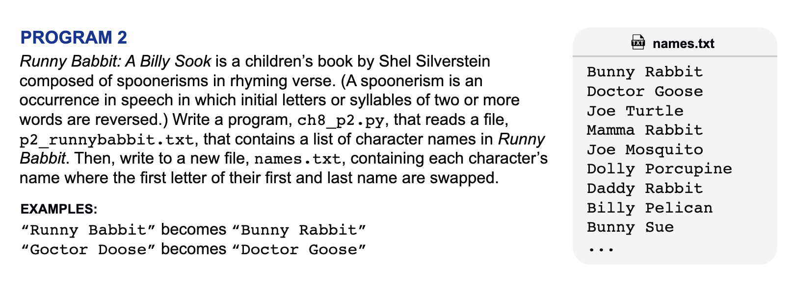 Solved PROGRAM 2 ﻿Runny Babbit: A Billy Sook is a children's | Chegg.com