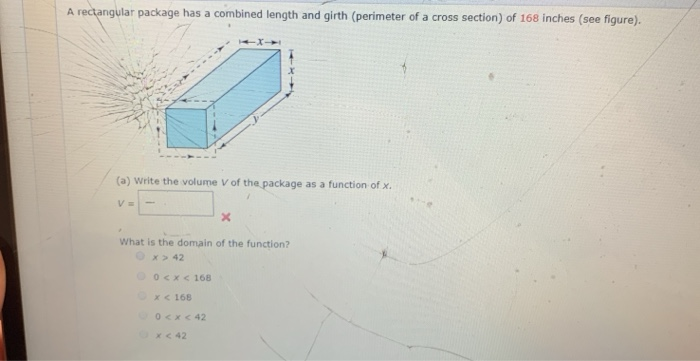 Solved A rectangular package has a combined length and girth | Chegg.com