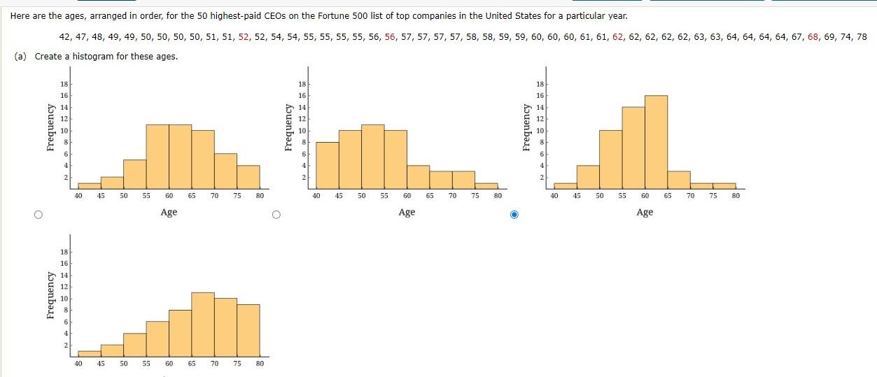 Solved Here are the ages, arranged in order, for the 50 | Chegg.com