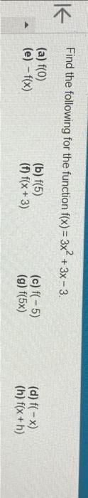 Find the following for the function f(x)=3x2+3x−3 (a) | Chegg.com