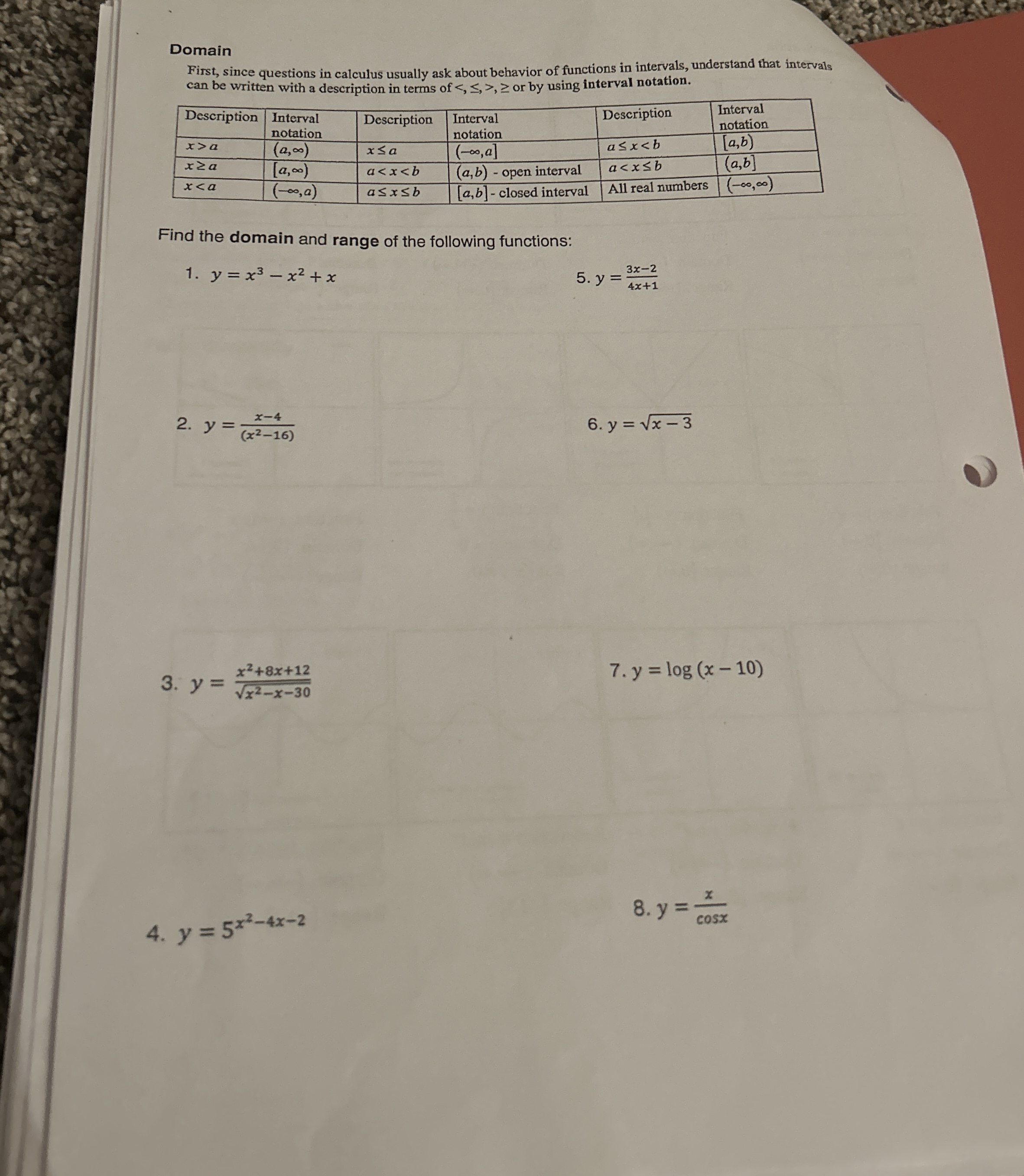 Solved DomainFirst, since questions in calculus usually ask | Chegg.com