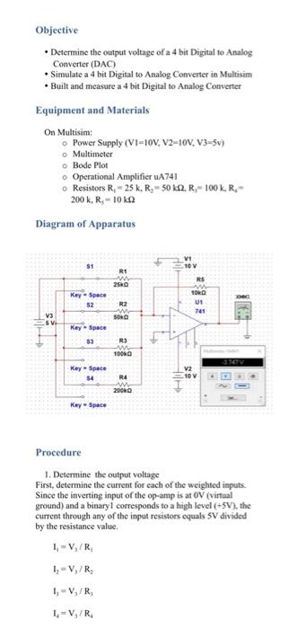 Solved Objective • Determine the output voltage of a 4 bit | Chegg.com