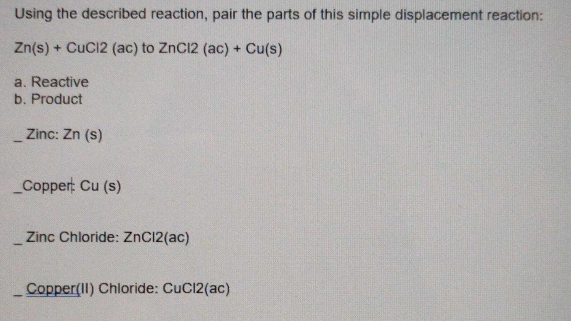 Solved Using the described reaction, pair the parts of this | Chegg.com