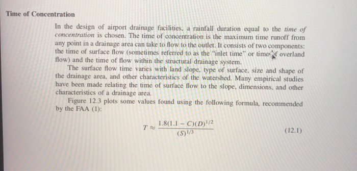 Solved I am trying to find the time of concentration of the | Chegg.com