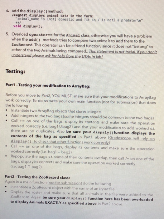 Project 3: ZooRecord "is-a" Bag of Animals Project3 | Chegg.com