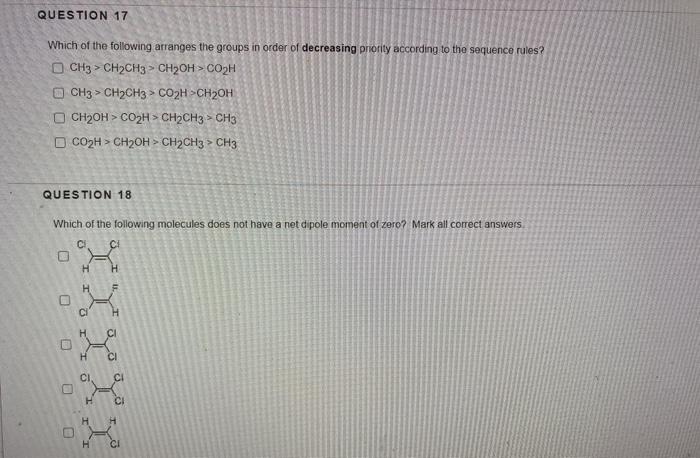 Solved QUESTION 17 Which of the following arranges the | Chegg.com