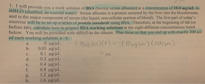 Solved will provide you a stock solution of BSA (bovine | Chegg.com