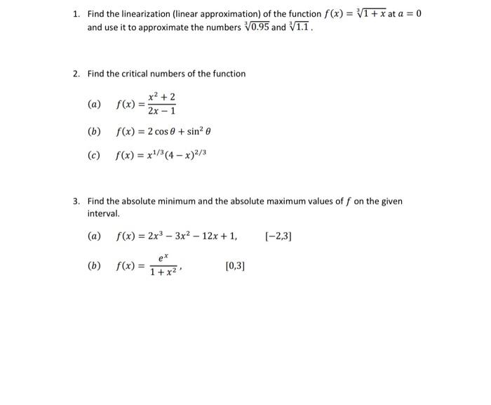 Solved 1 Find The Linearization Linear Approximation Of