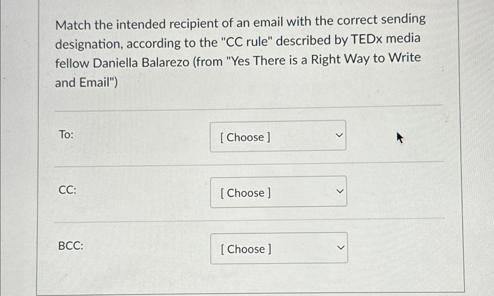 Match the intended recipient of an email with the | Chegg.com