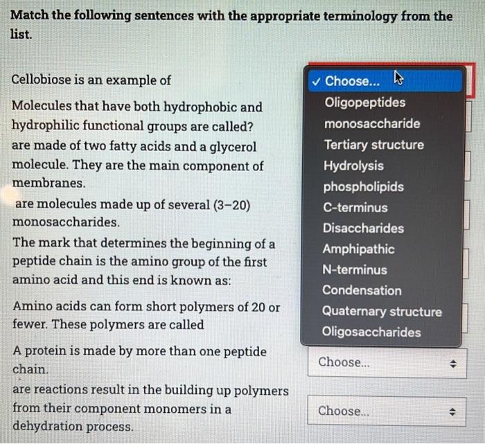 Solved Match the following sentences with the appropriate | Chegg.com