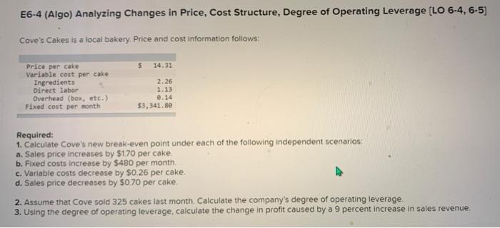 Solved E6-4 (Algo) Analyzing Changes in Price, Cost | Chegg.com