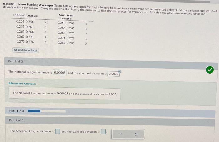 Solved Baseball Team Batting Averages Team batting averages | Chegg.com