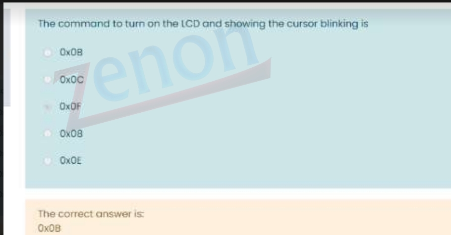 Solved The command to turn on the LCD and showing the cursor | Chegg.com