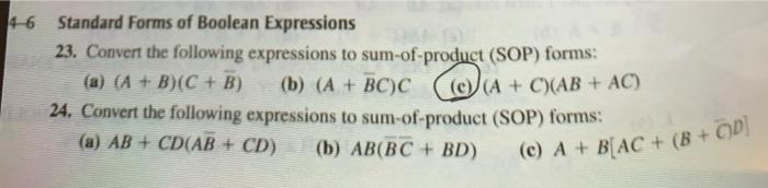 Solved 46 Standard Forms of Boolean Expressions 23. Convert | Chegg.com