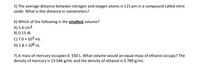 Solved 5) The average distance between nitrogen and oxygen | Chegg.com