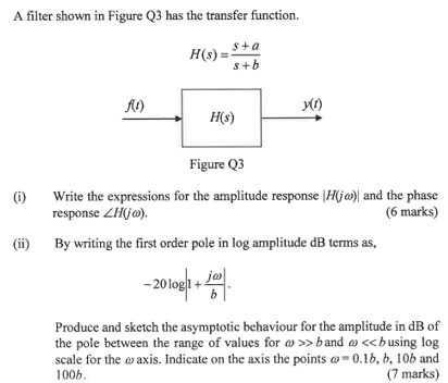 Solved A filter shown in Figure Q3 ﻿has the transfer | Chegg.com