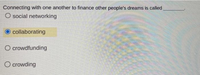 Solved Connecting with one another to finance other people's | Chegg.com