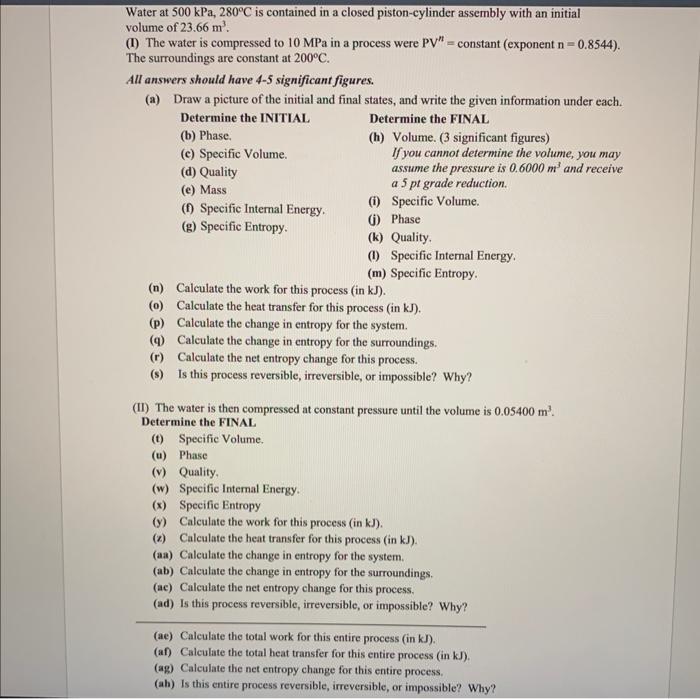 Solved (I) The water is compressed to 10MPa in a process | Chegg.com