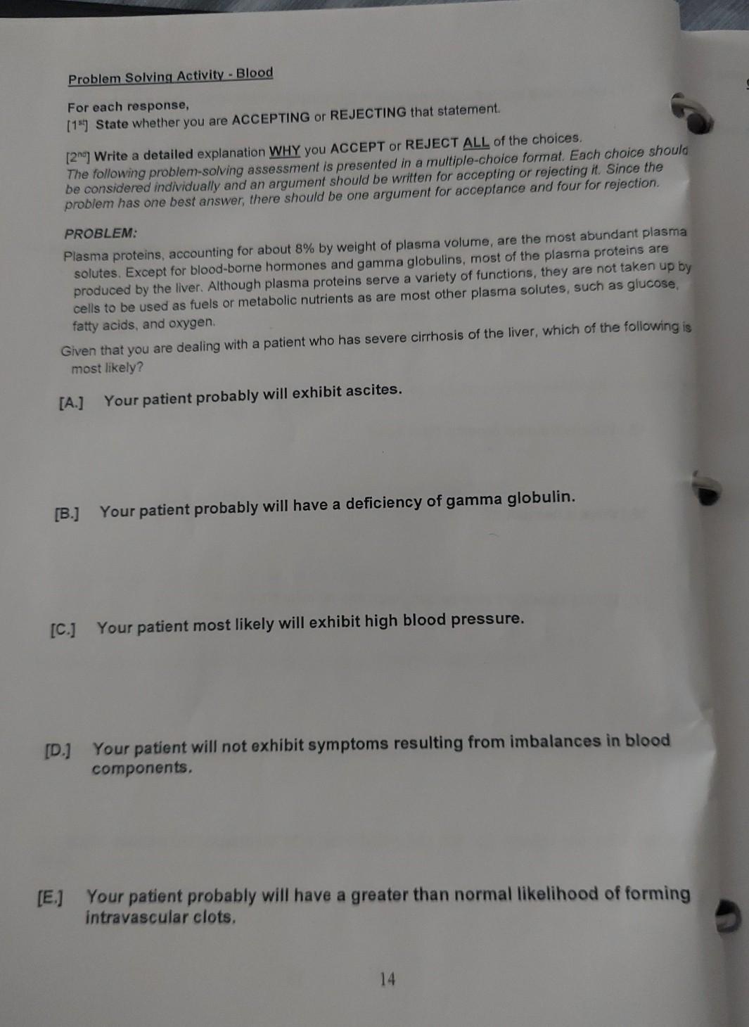 Solved Problem Solving Activity - Blood For each response, | Chegg.com