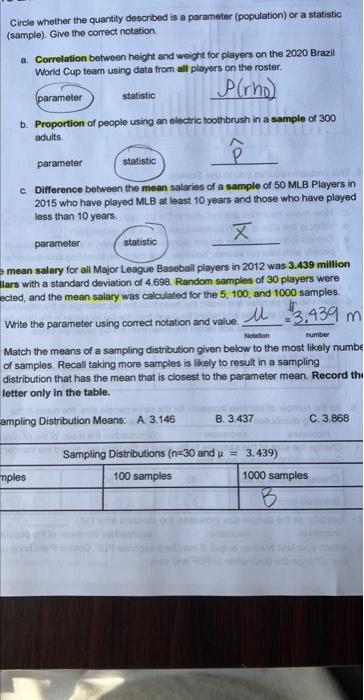 Solved Circle whether the quantity described is a parameter | Chegg.com