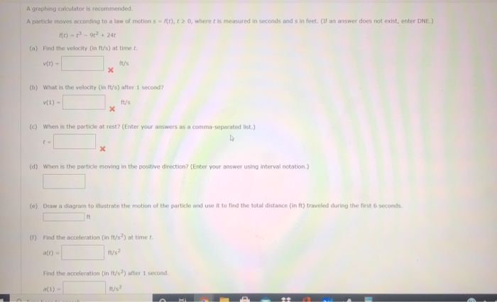 Solved A graphing calculator is recommended A particle moves | Chegg.com