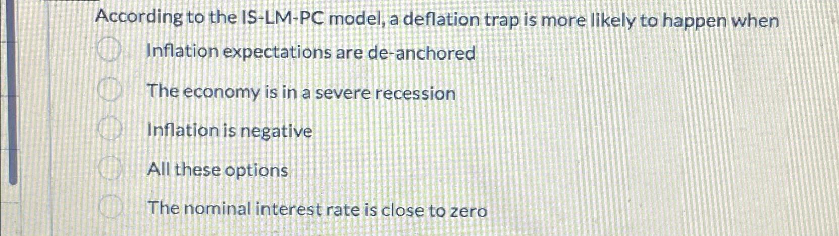 Solved According to the IS-LM-PC model, a deflation trap is | Chegg.com