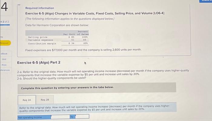 Solved Required information Exercise 6.5 (Algo) Changes in | Chegg.com