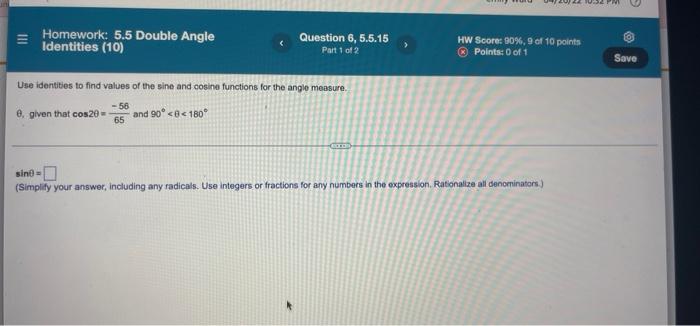 Solved III Homework: 5.5 Double Angle Identities (10) | Chegg.com