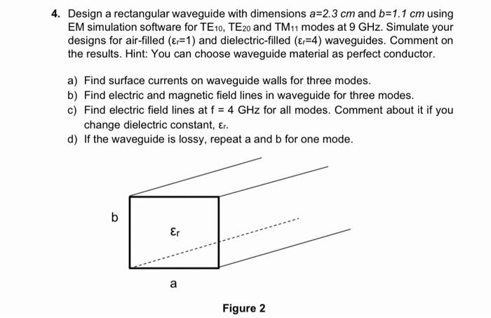 4. Design a rectangular waveguide with dimensions | Chegg.com