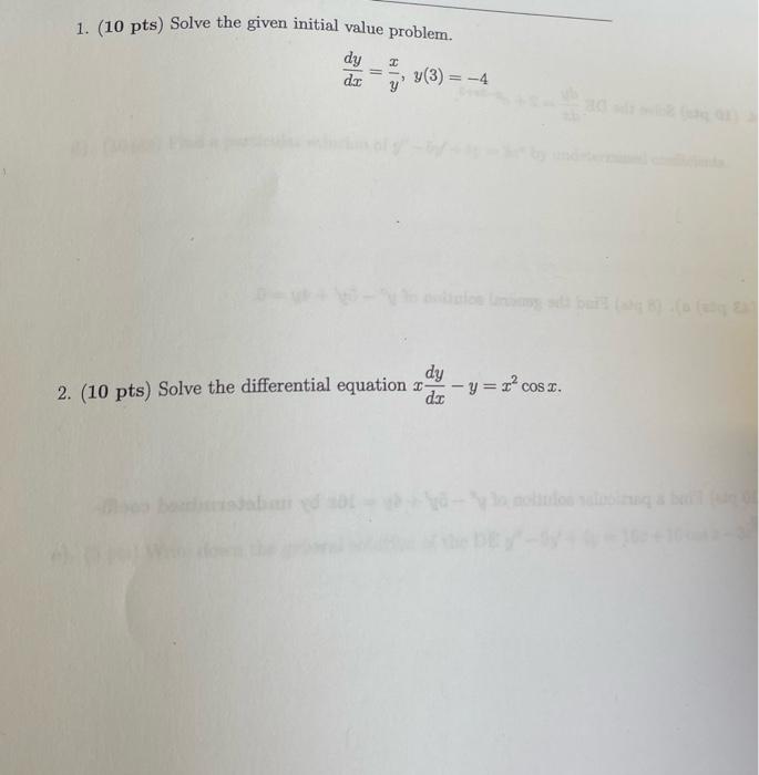 Solved 1. (10 pts) Solve the given initial value problem. | Chegg.com