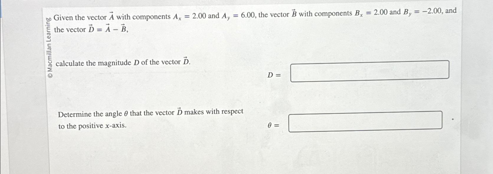 Solved an Given the vector vec(A) ﻿with components Ax=2.00 | Chegg.com