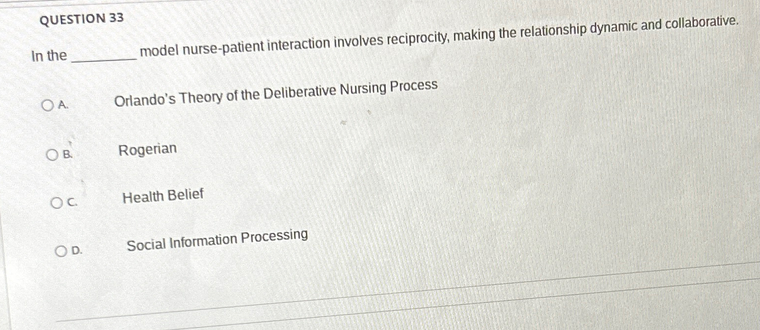 Solved QUESTION 33In the model nurse-patient interaction | Chegg.com