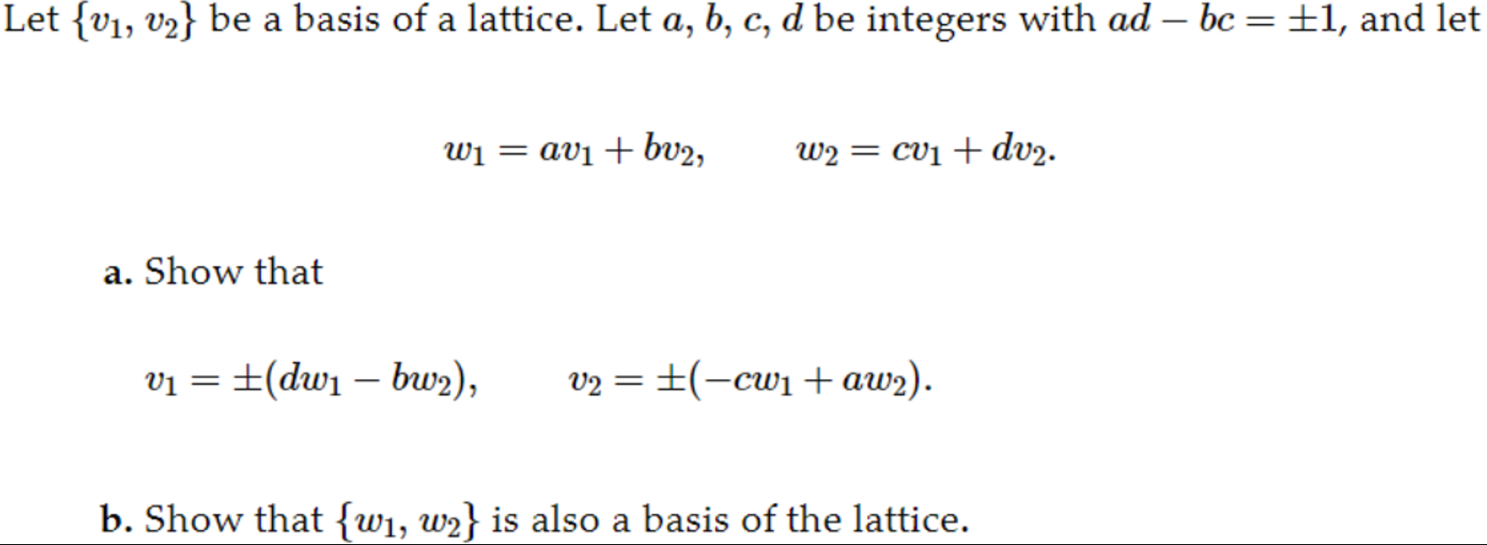 Solved Let {v_1, ﻿v_2} ﻿be a basis of a lattice. Let a, ﻿b, | Chegg.com