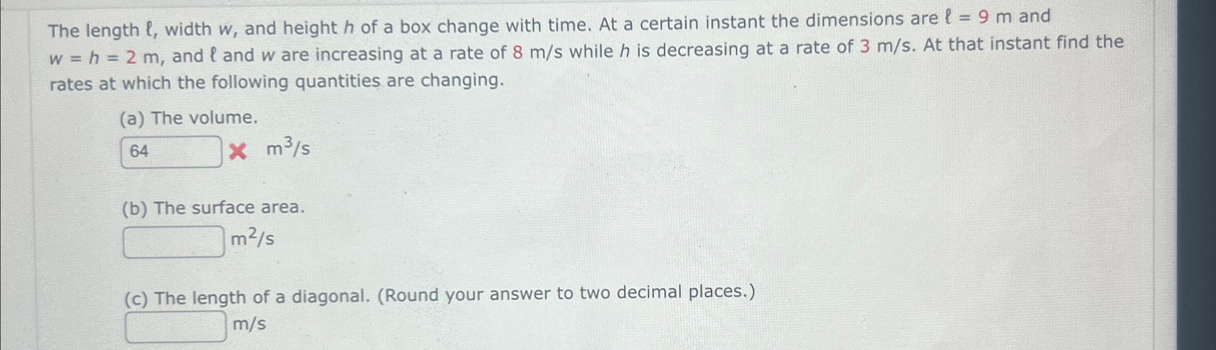 Solved The length l, ﻿width w, ﻿and height h ﻿of a box | Chegg.com