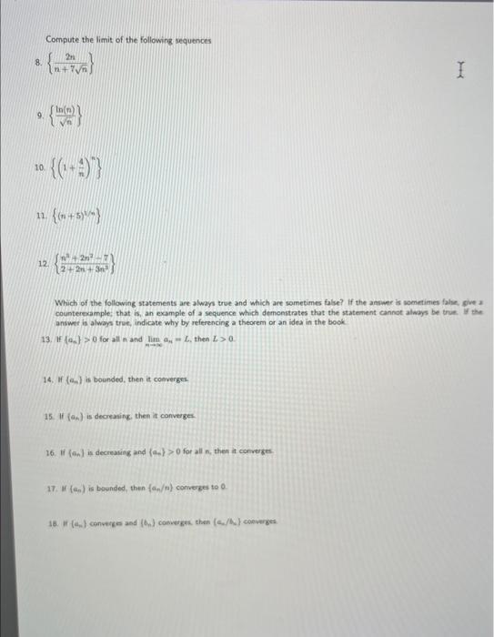 Solved MATH 2414 Lab 8 NAME: Sequences IMPORTANTHII LECTURE | Chegg.com