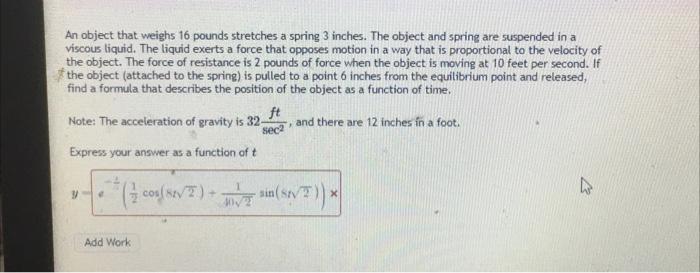 Solved An object that weighs 16 pounds stretches a spring 3 | Chegg.com