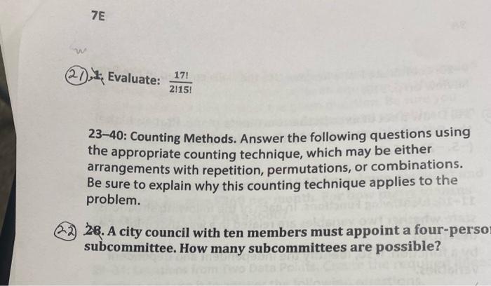 Solved 23-40: Counting Methods. Answer the following | Chegg.com