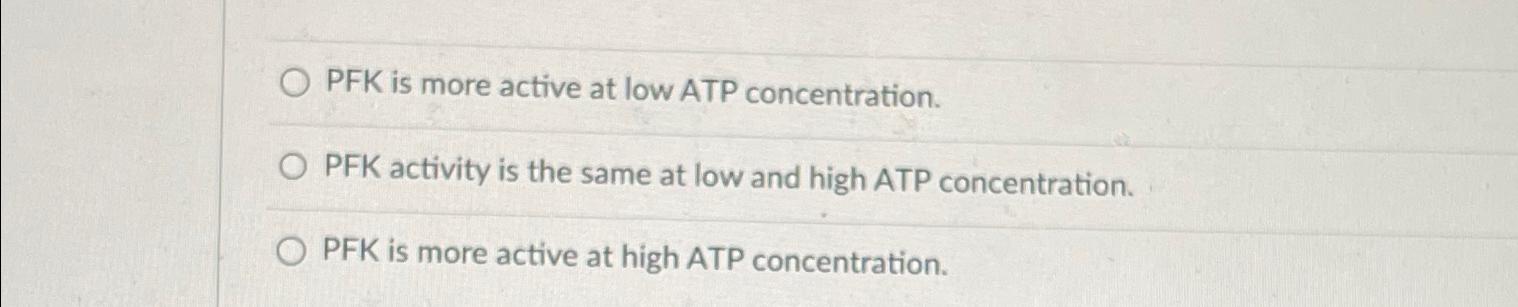 Solved PFK is more active at low ATP concentration.PFK | Chegg.com
