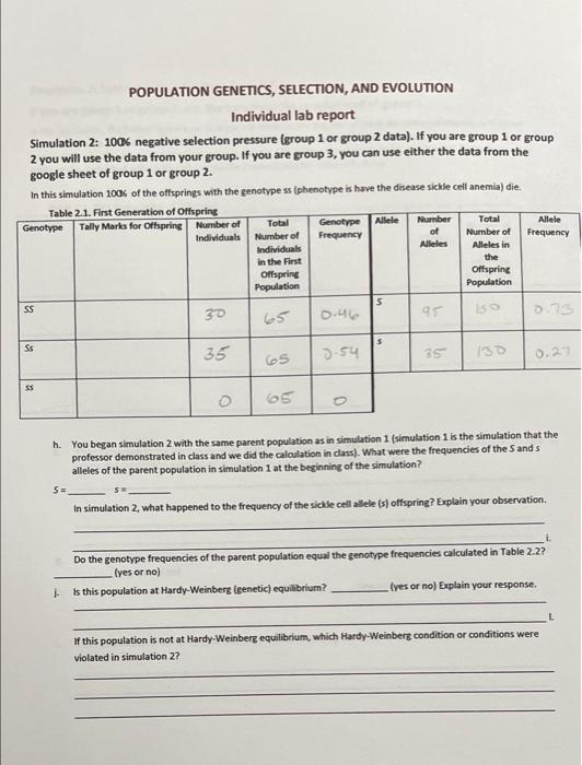Solved POPULATION GENETICS, SELECTION, AND EVOLUTION | Chegg.com