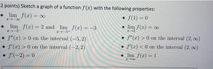 Solved 2 points) Sketch a graph of a function f(x) with the | Chegg.com