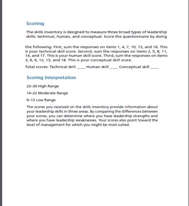 Solved Scoring The skills inventory is designed to measure | Chegg.com