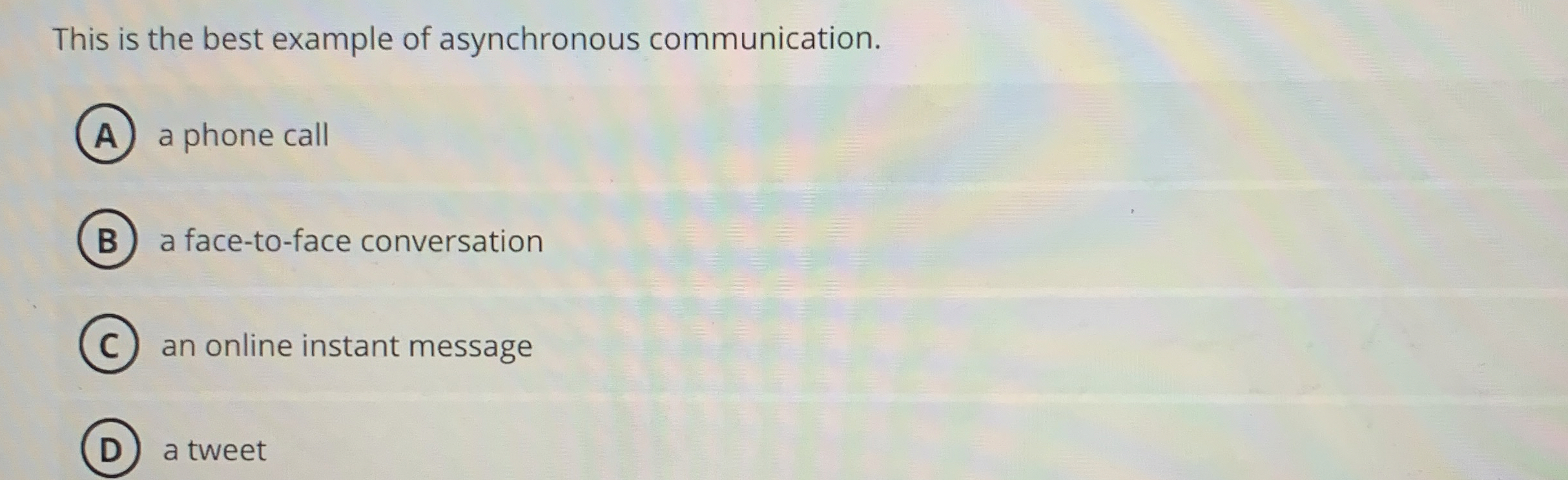 Solved This is the best example of asynchronous | Chegg.com