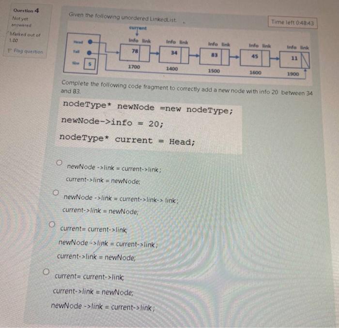 Solved Given the following unordered Linkedtist: Complete | Chegg.com